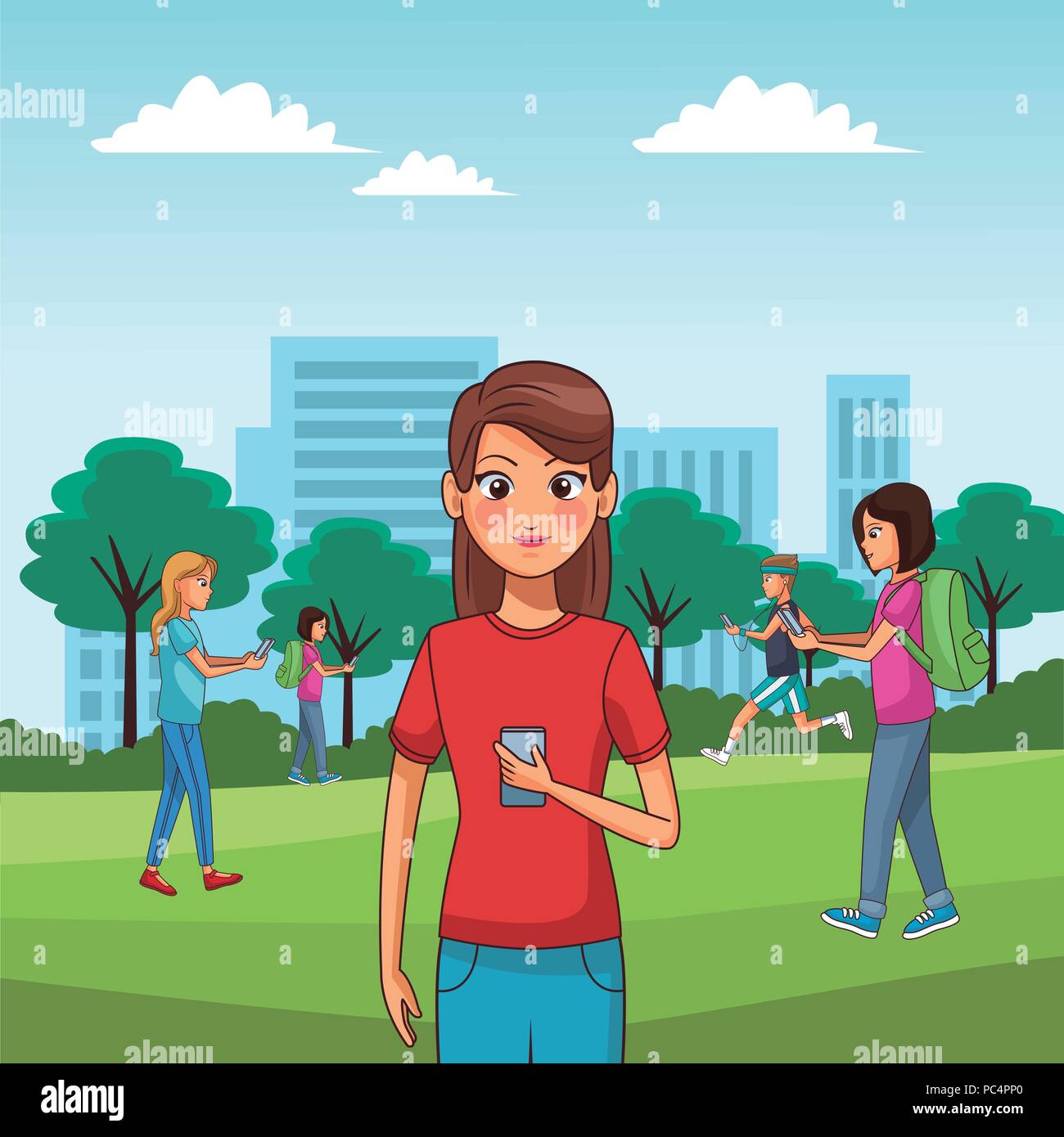 Teenagers smartphone talking Stock Vector Images - Alamy