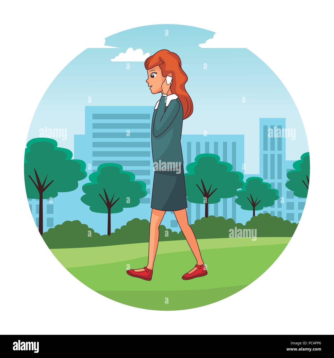 Woman smartphone park Cut Out Stock Images & Pictures - Alamy