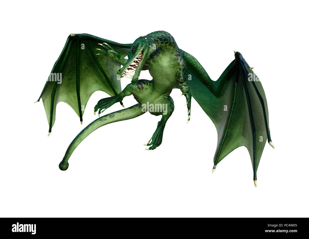 3D rendering of a green fairy tale dragon isolated on white background ...