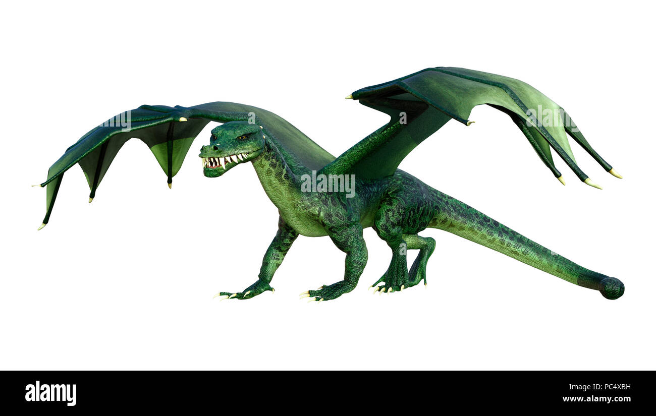 3D rendering of a green fairy tale dragon isolated on white background ...