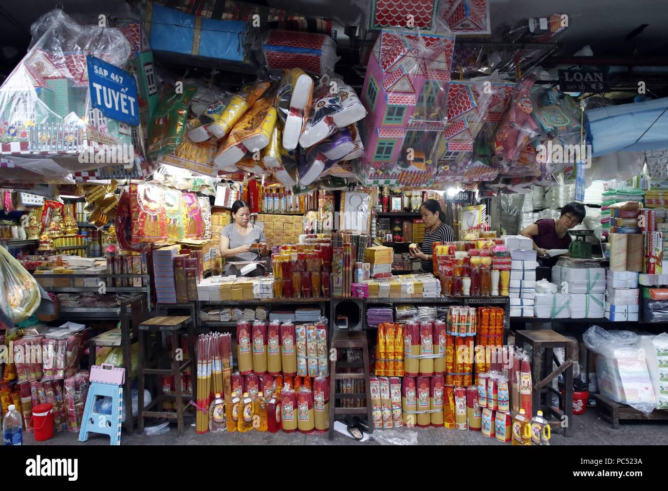 A shop selling Buddhist offerings for the temples. Ho Chi Minh City ...
