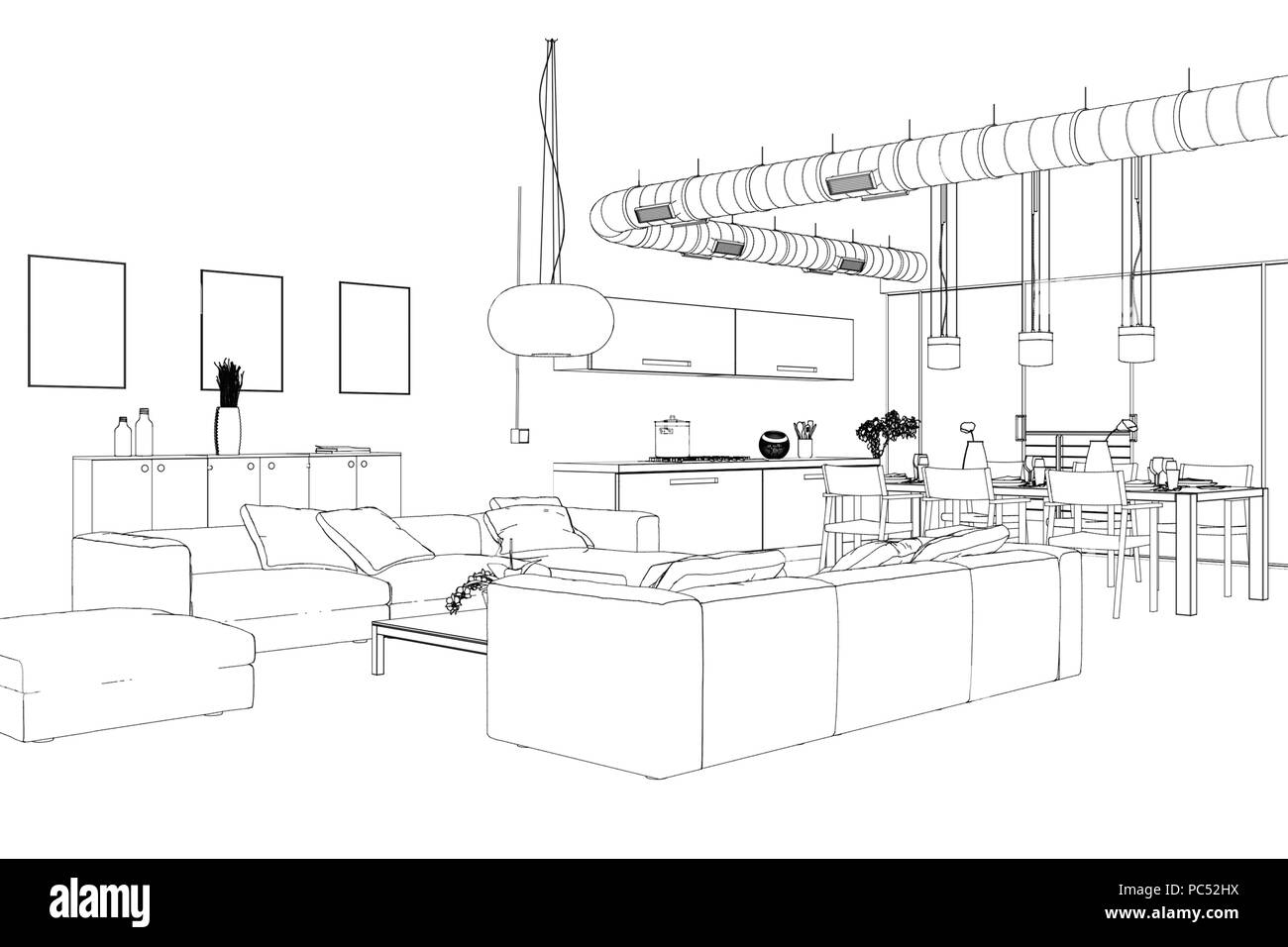 Interior Design Living Room custom Drawing Stock Photo - Alamy