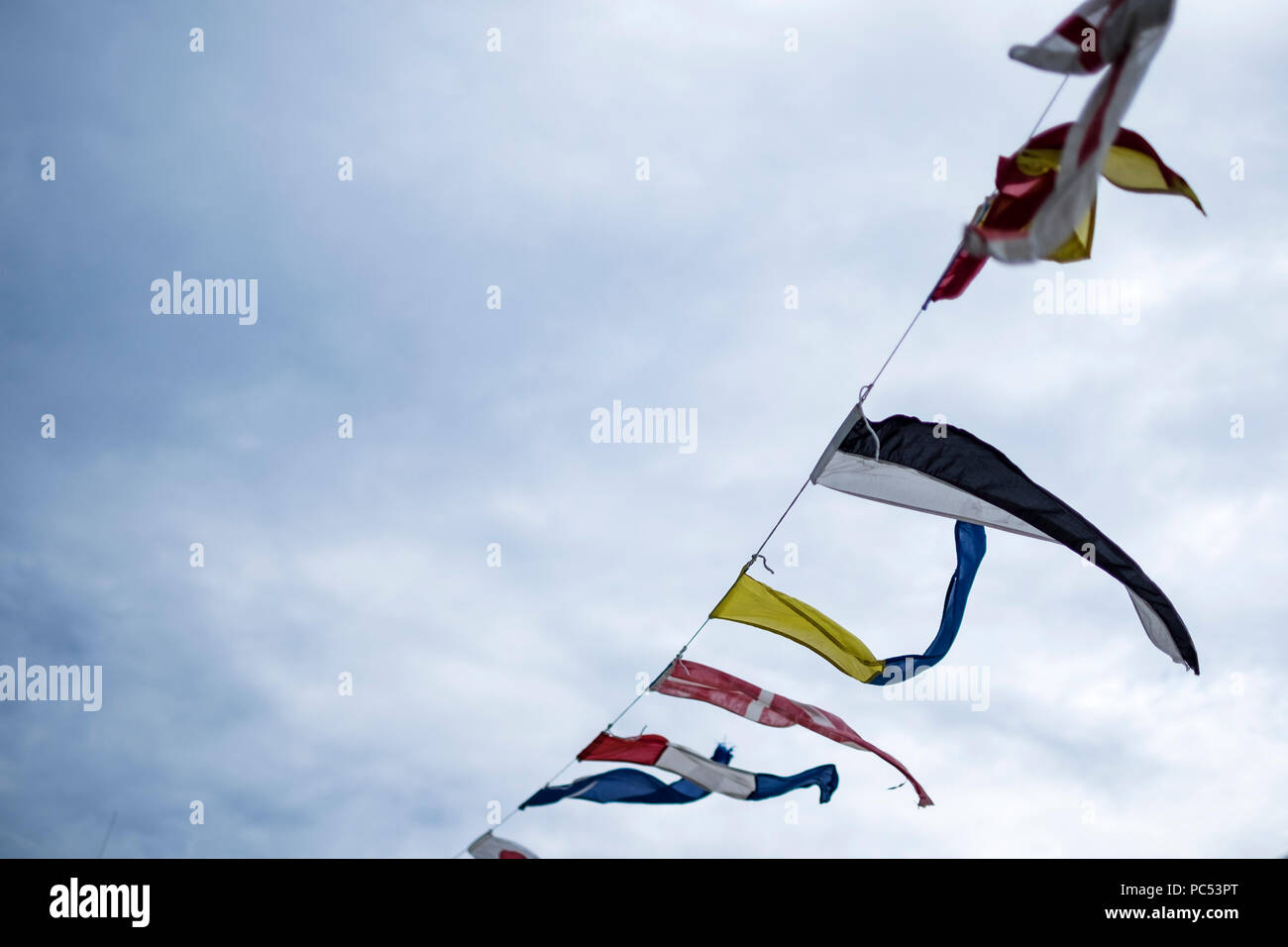 National flags on a ferry boat from Corfu island to Igoumenitsa, Greece ...