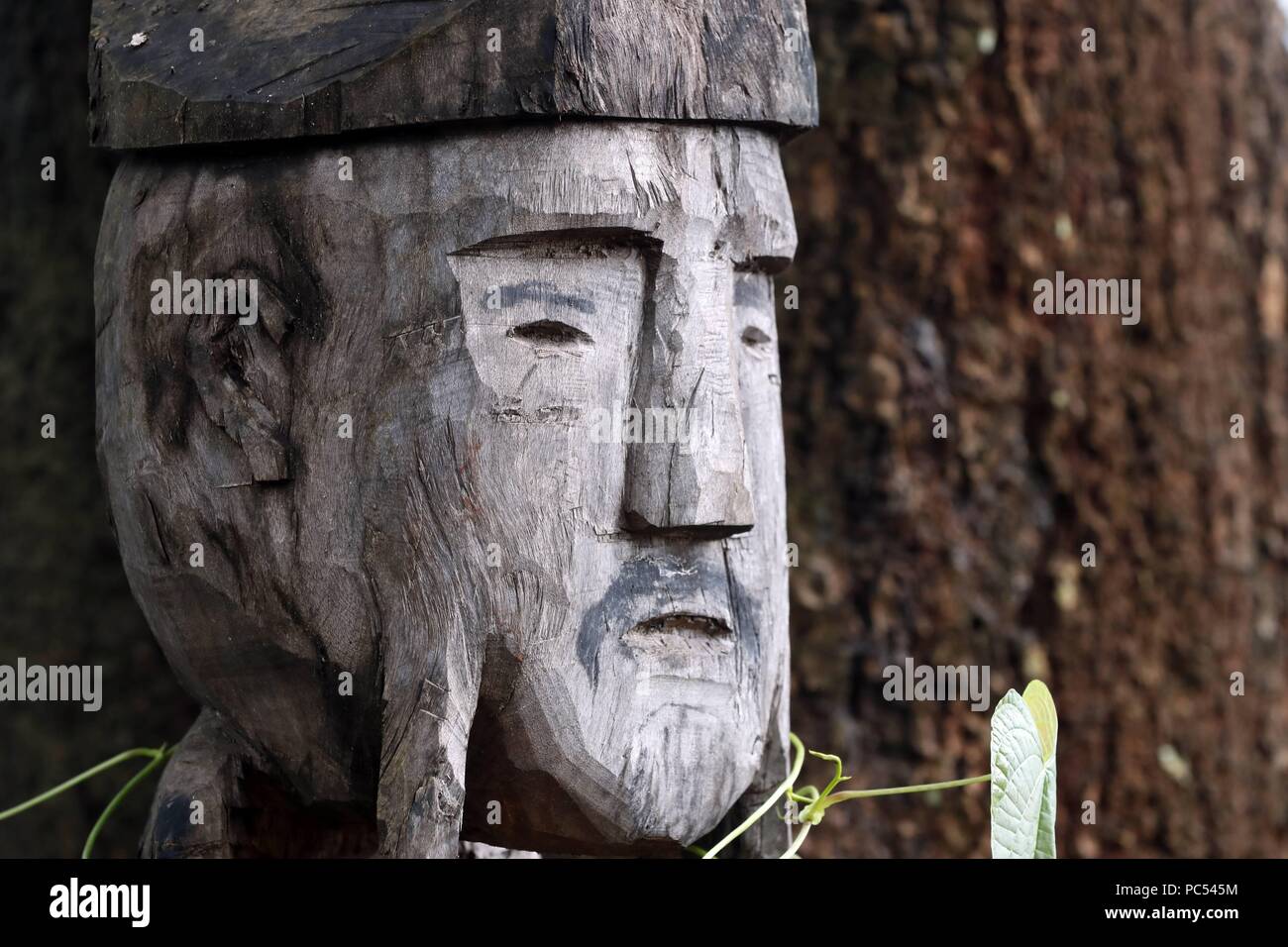 Jarai (Gia Rai) ethnic group. Guardian spirit of a Jarai tomb. Wooden ...