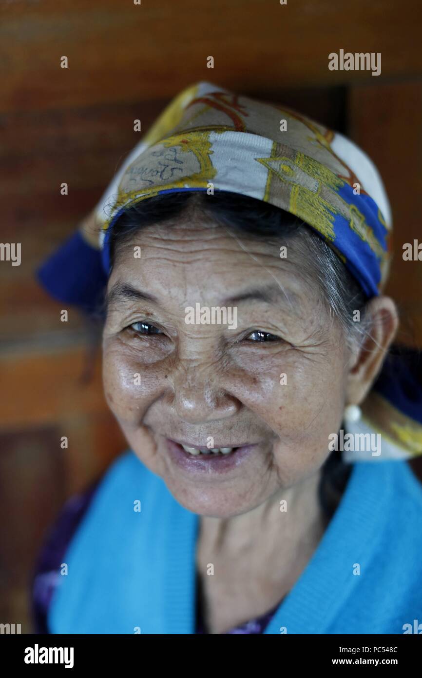 Bahnar (Ba Na) ethnic group. Portrait of old woman. Kon Tum. Vietnam ...