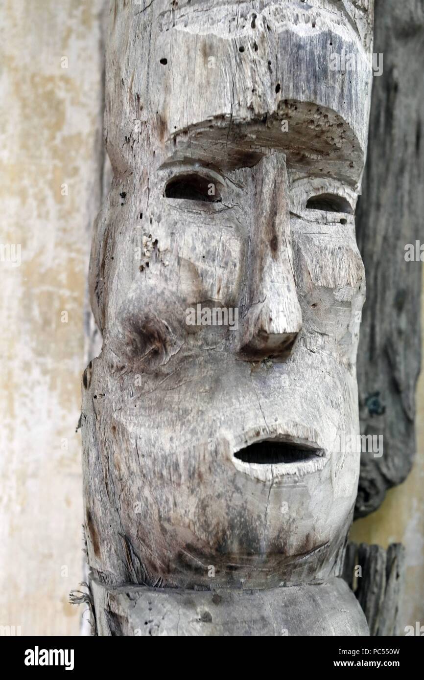 Jarai (Gia Rai) ethnic group. Guardian spirit of a Jarai tomb. Wooden ...
