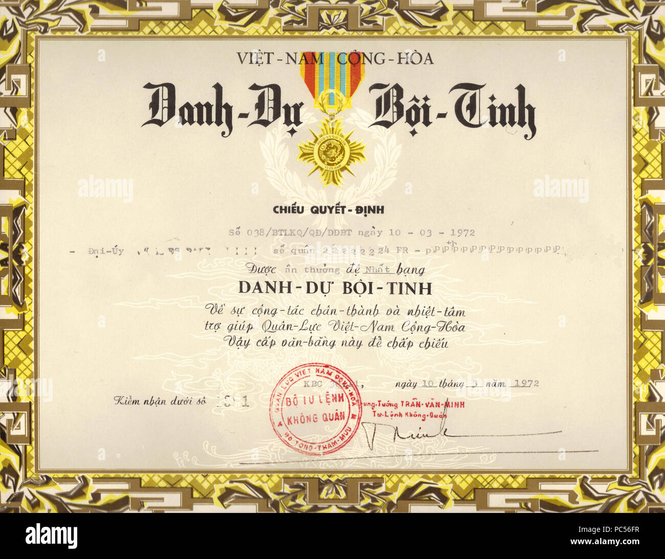 631 Vietnam Armed Forces Honor Medal (First Class) citation Stock Photo ...