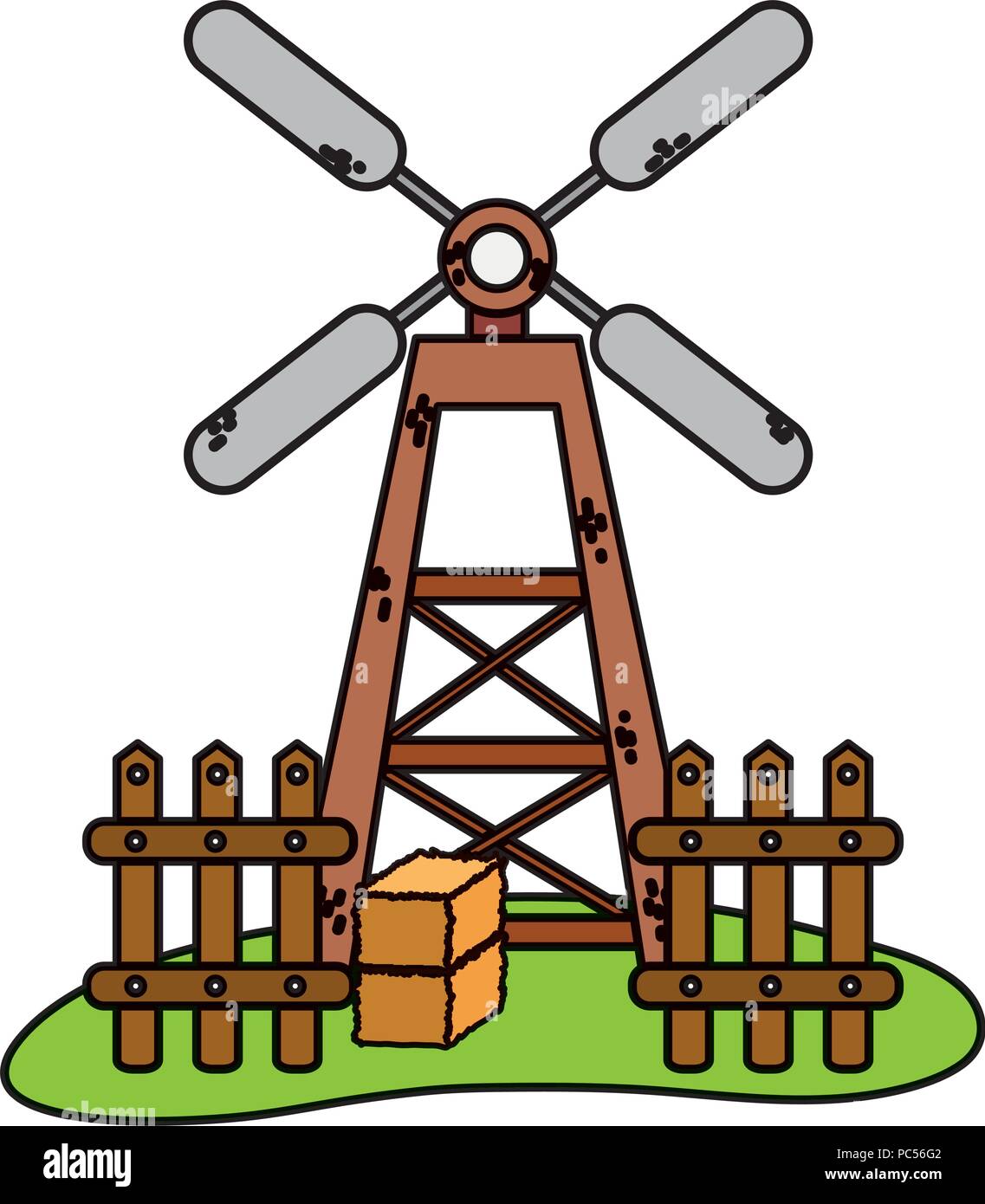 color nature windmill with wood grillage and straw bale Stock Vector ...