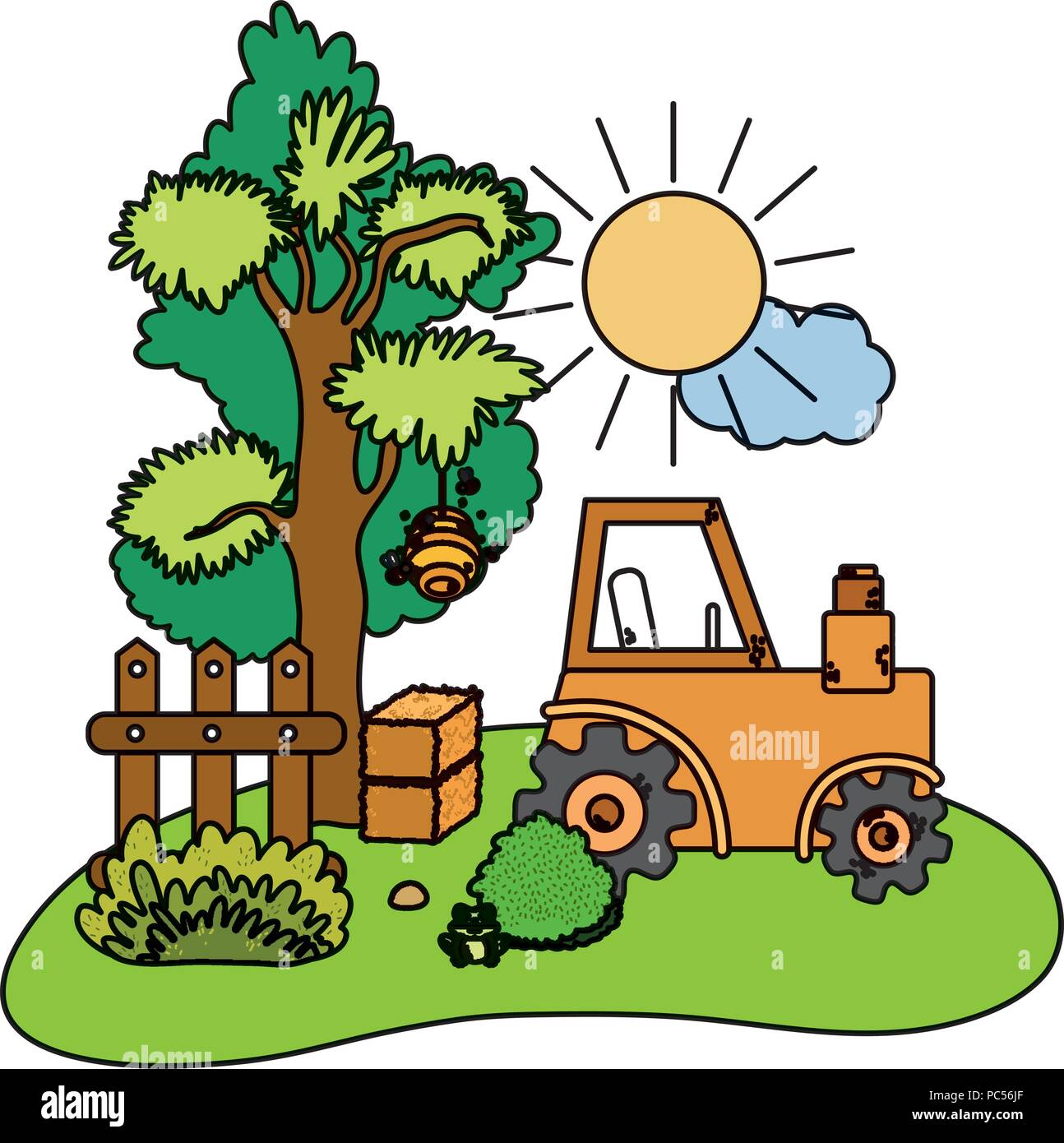 color agrimotor tractor with farm straw bale Stock Vector Image & Art ...