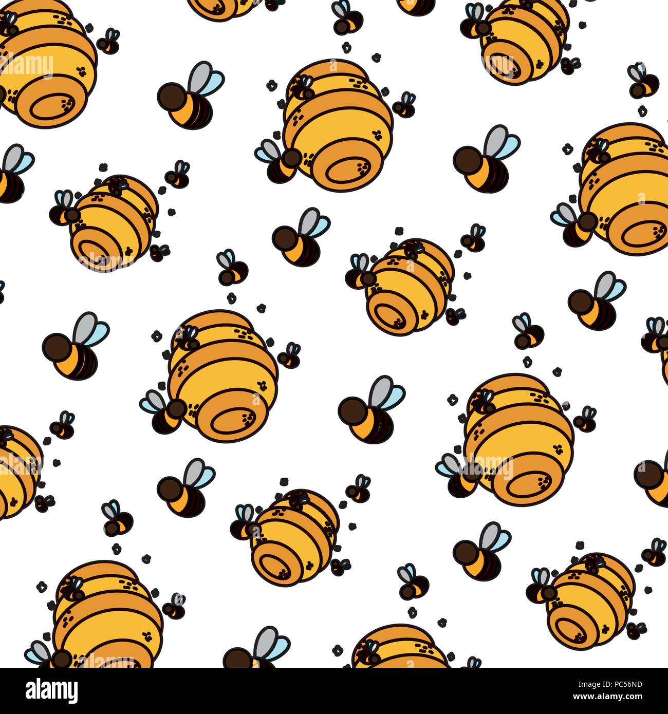 color honeycomb with bees insects flying background Stock Vector Image ...