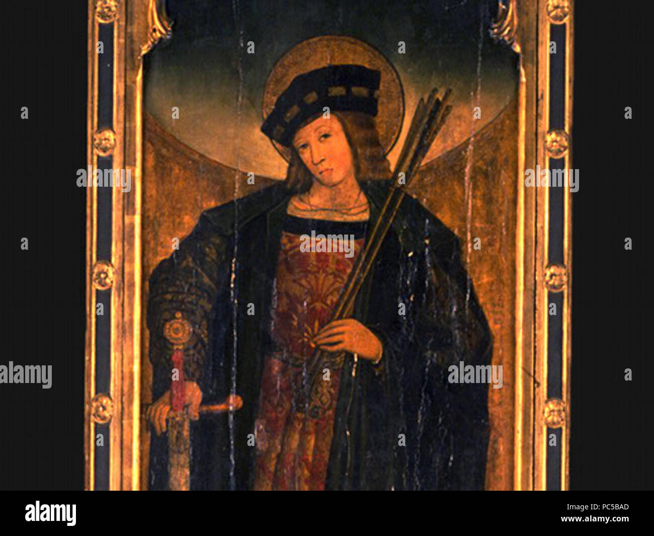 656 XV century Portuguese panel with Saint Sebastian - detail Stock ...