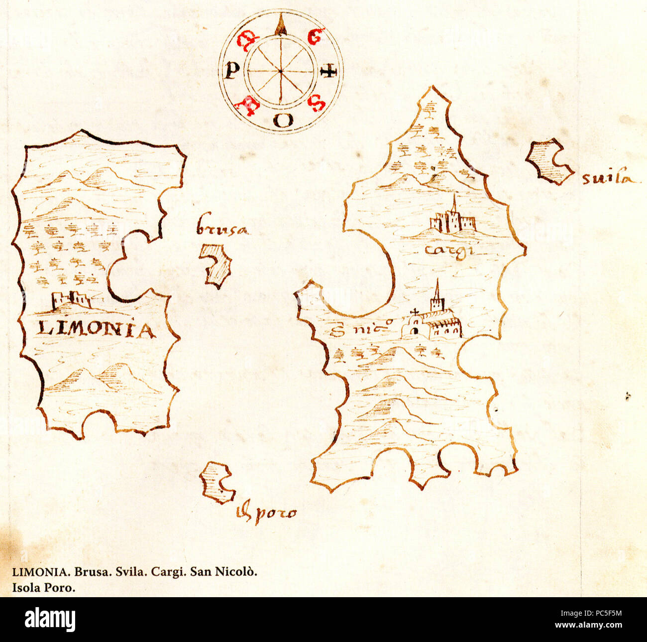 668 Χάρτης της Χάλκης και της Αλιμιάς - Antonio Millo - 1582-1591 Stock ...