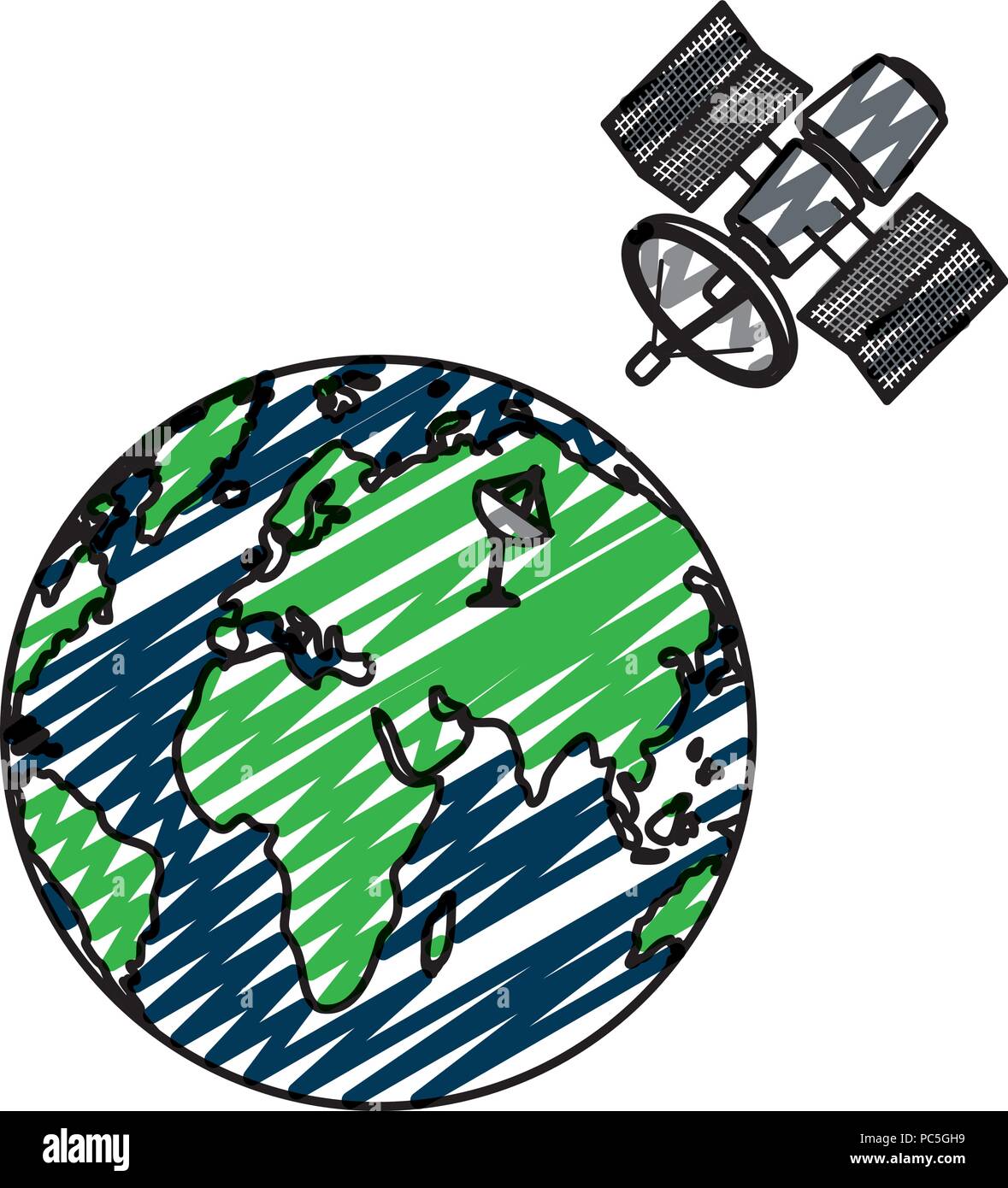 doodle global earth planet with satellite technology Stock Vector Image ...