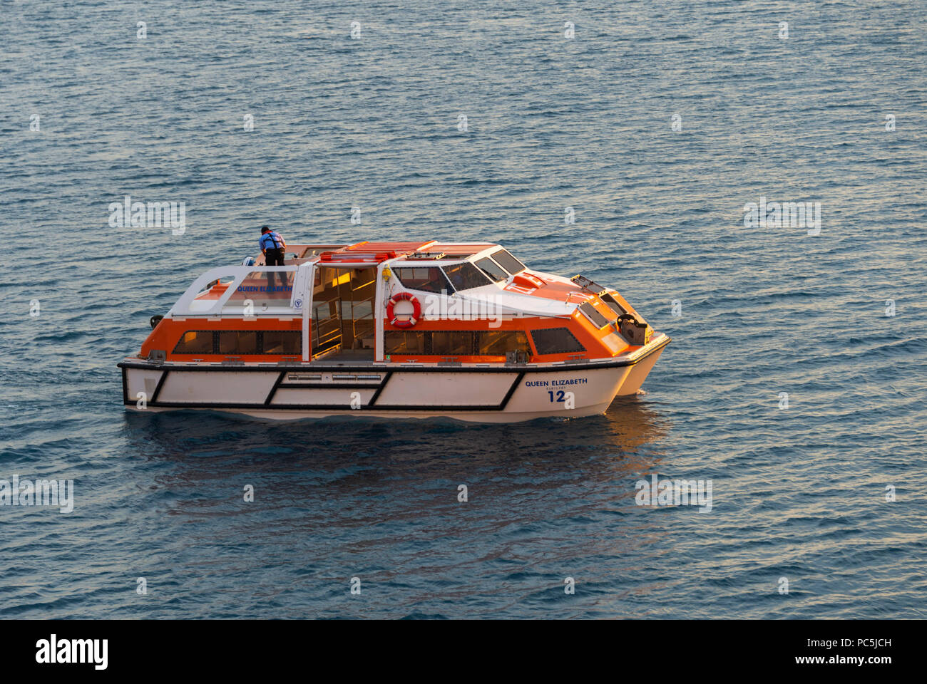Lifeboat No. 12 belonging to Queen Elizabeth Cruise Ship Stock Photo ...