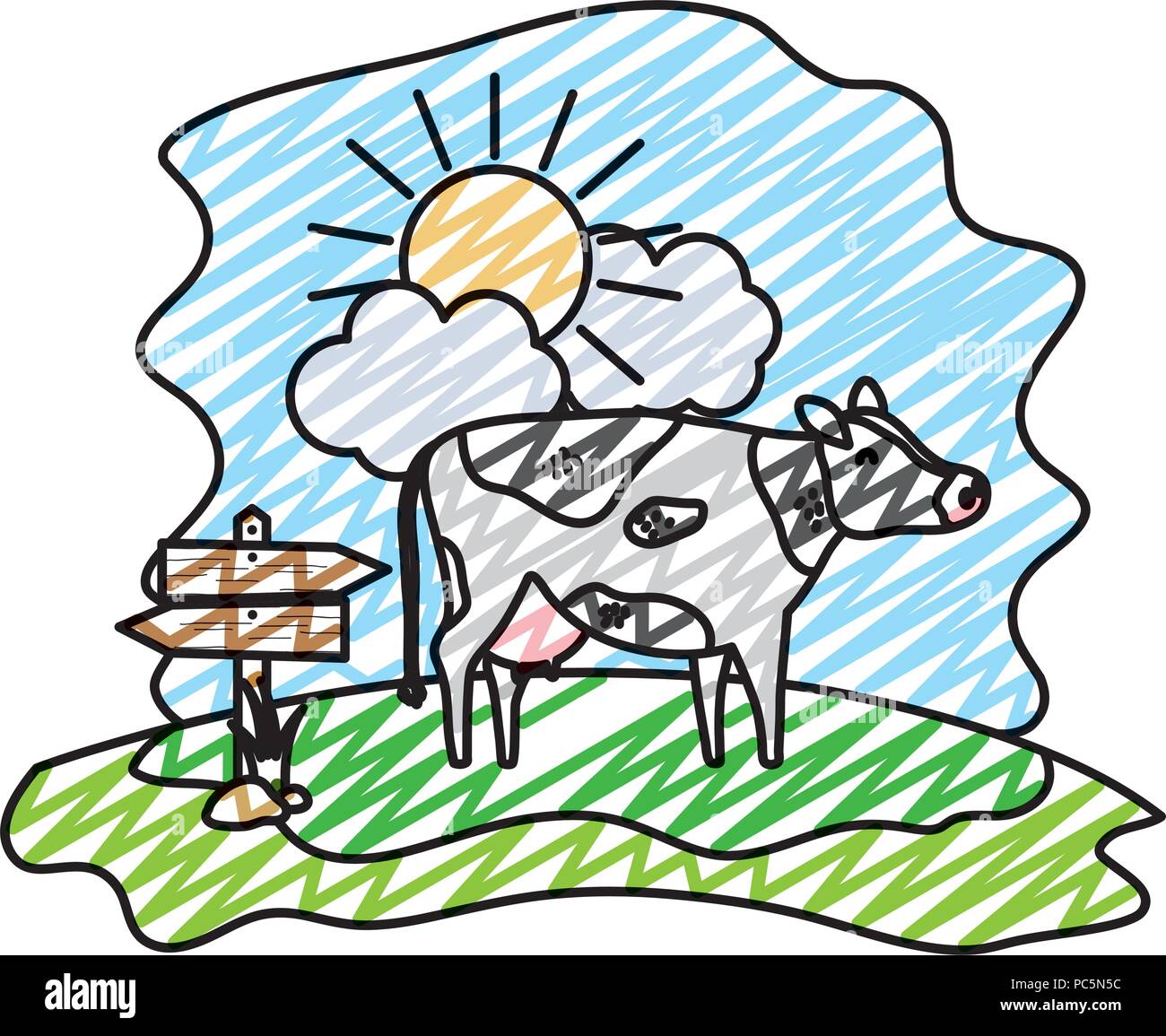 doodle cow farm animal with wood notices Stock Vector Image & Art - Alamy