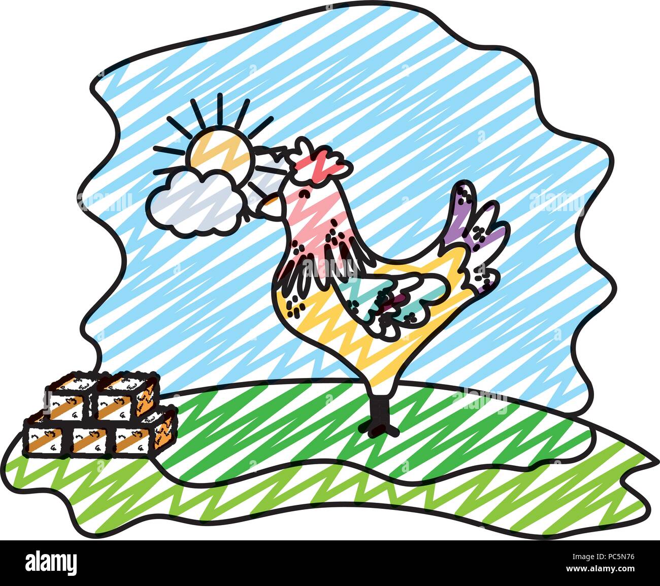 doodle rooster farm animal with straw bale Stock Vector Image & Art - Alamy