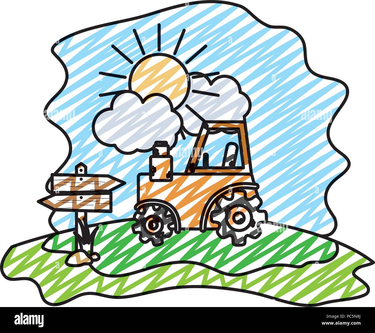 doodle tractor farm vehicle with wood notices Stock Vector Image & Art ...