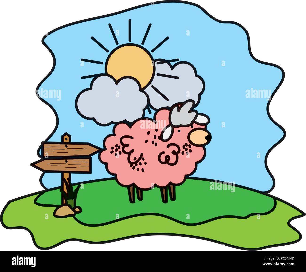Sheep landscape color Stock Vector Images - Alamy