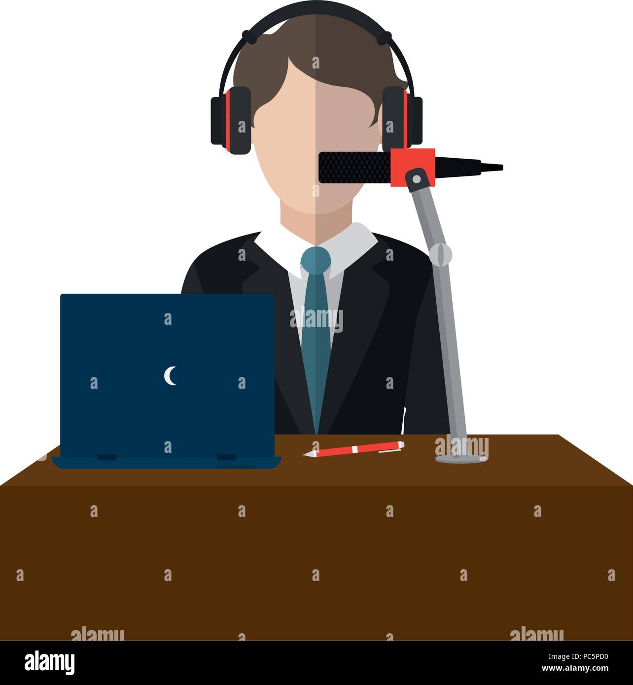 professional journalist with laptop and microphone equipment Stock ...