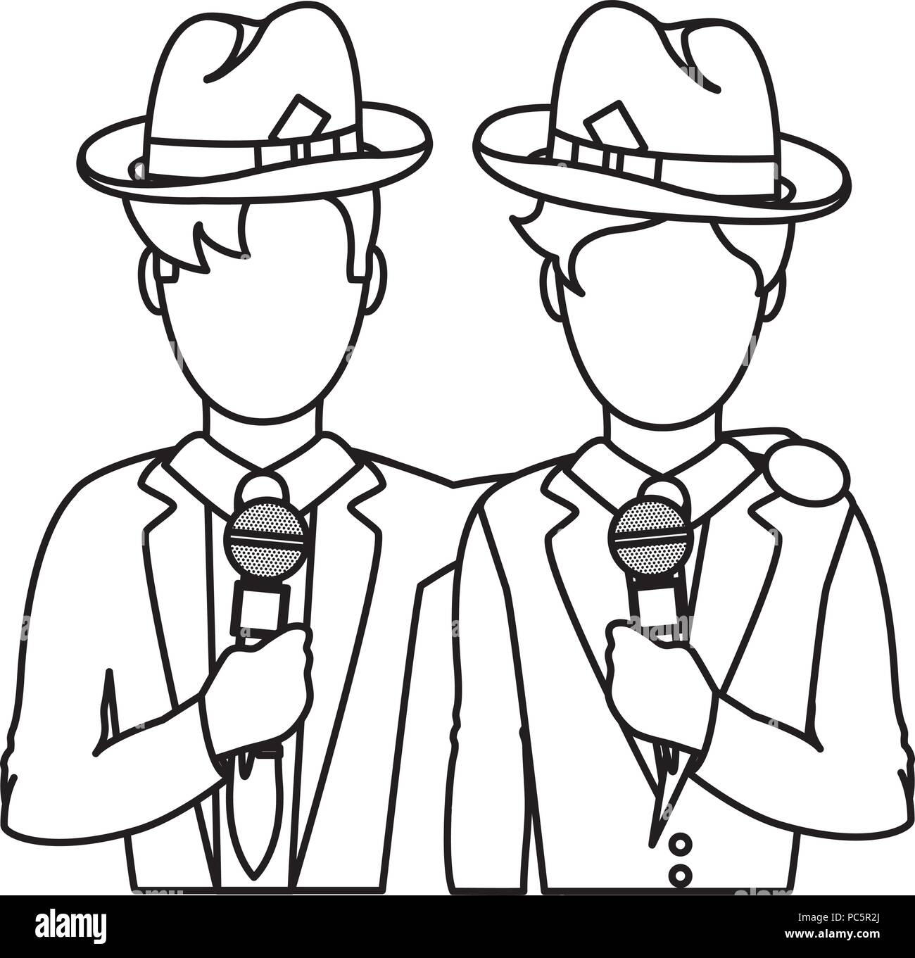 line professional partner journalists with hat and clothes Stock Vector ...