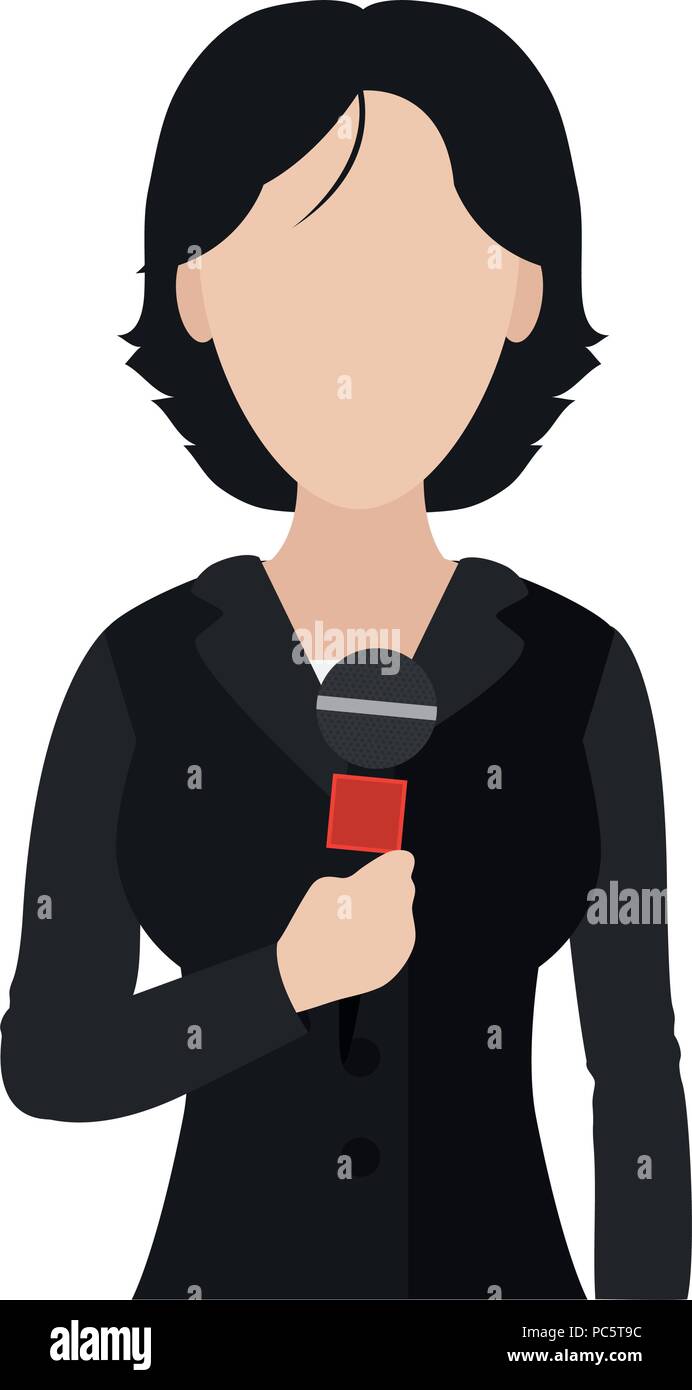 woman reporter news information with microphone Stock Vector Image ...