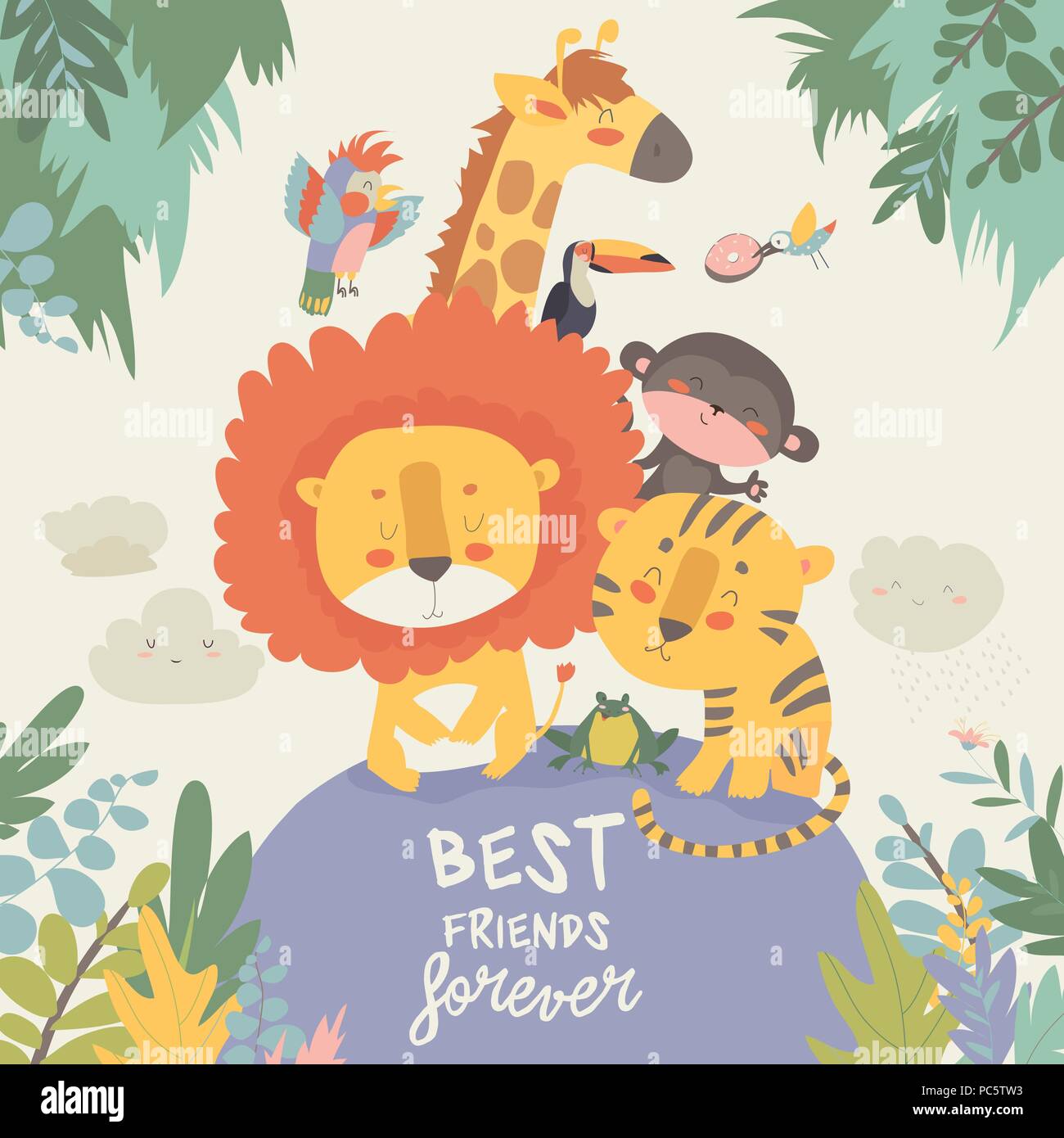 Happy jungle animals. Best friends Stock Vector Image & Art - Alamy