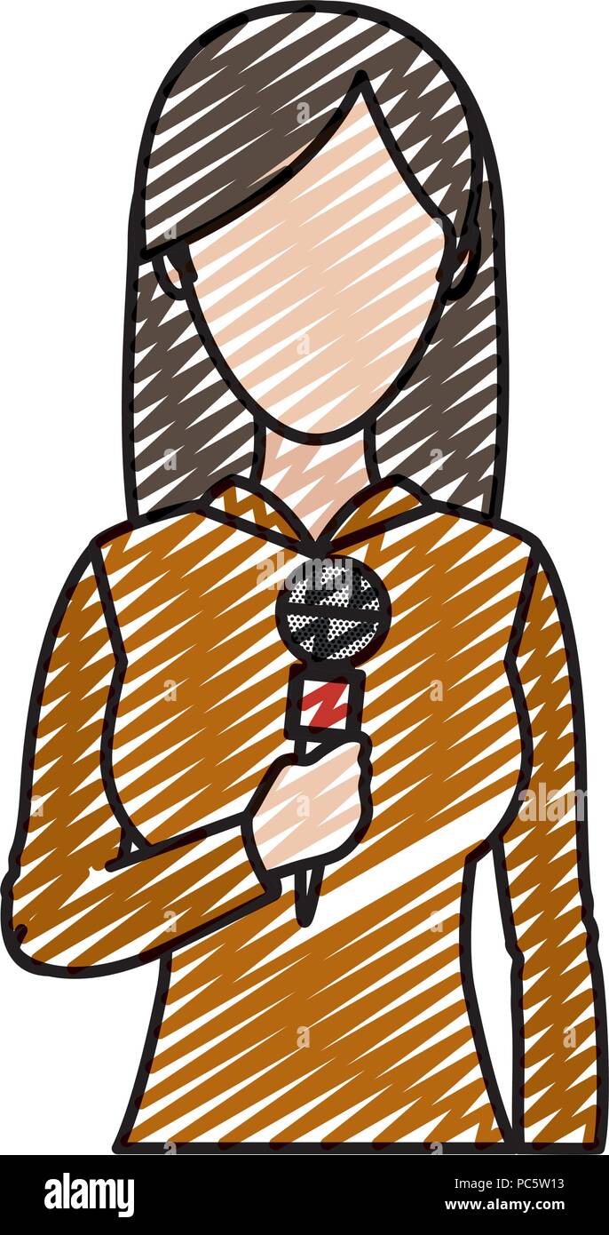 doodle professional woman reporter occupation with microphone Stock ...