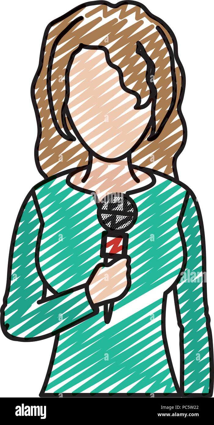 doodle professional woman reporter news with microphone Stock Vector ...