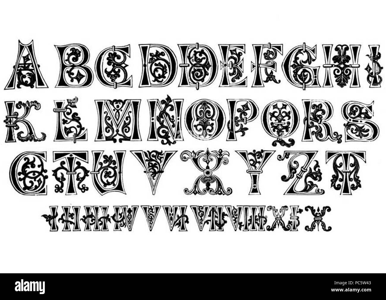 7 Alphabet from the 11th Century with Numerals Stock Photo - Alamy