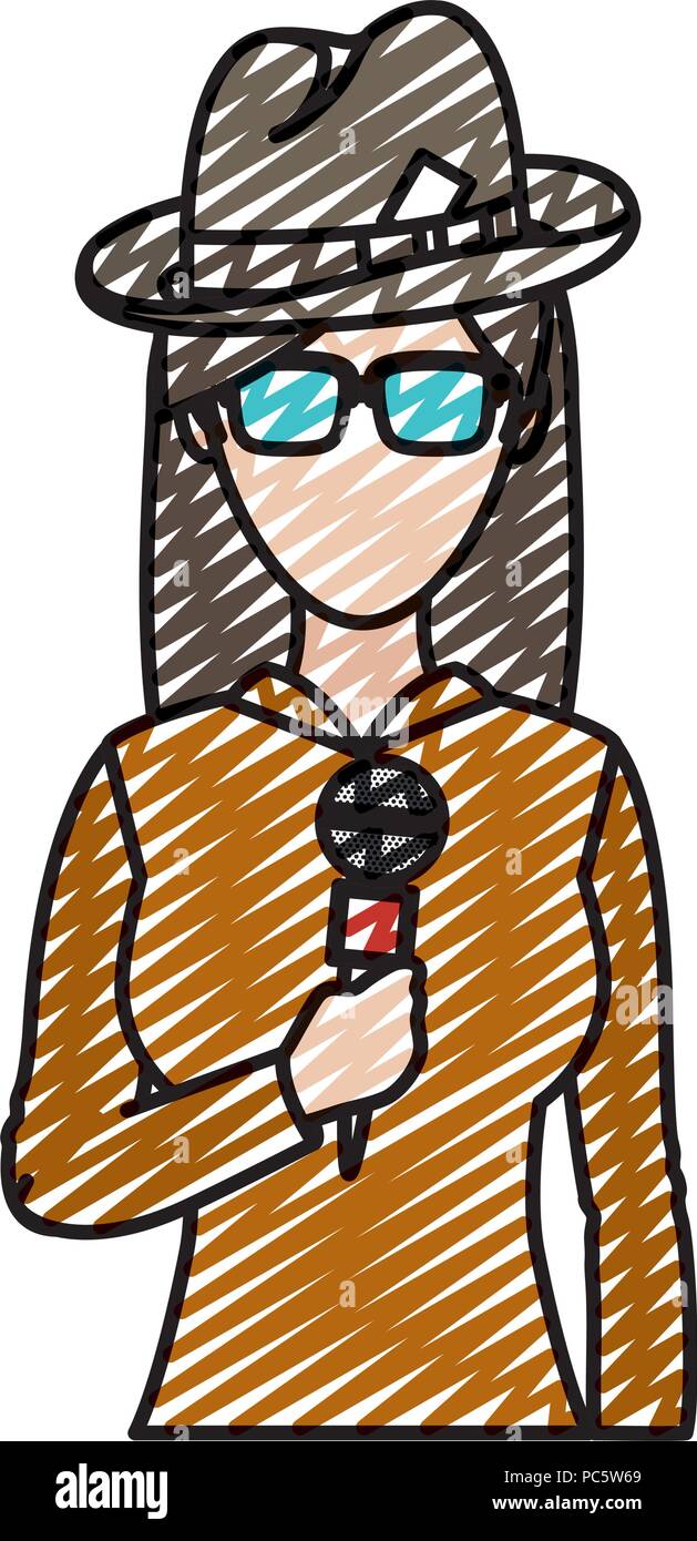doodle professional woman reporter hat glasses Stock Vector Image & Art ...