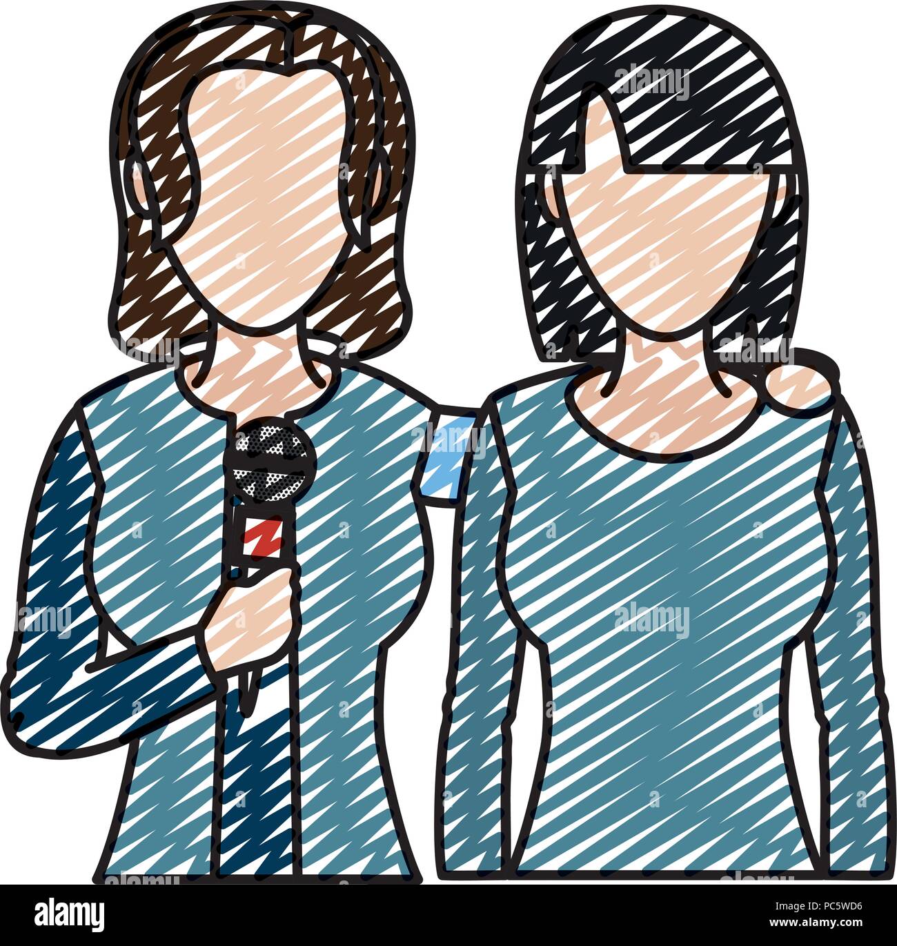 doodle women reporters partner with microphone equipment Stock Vector ...