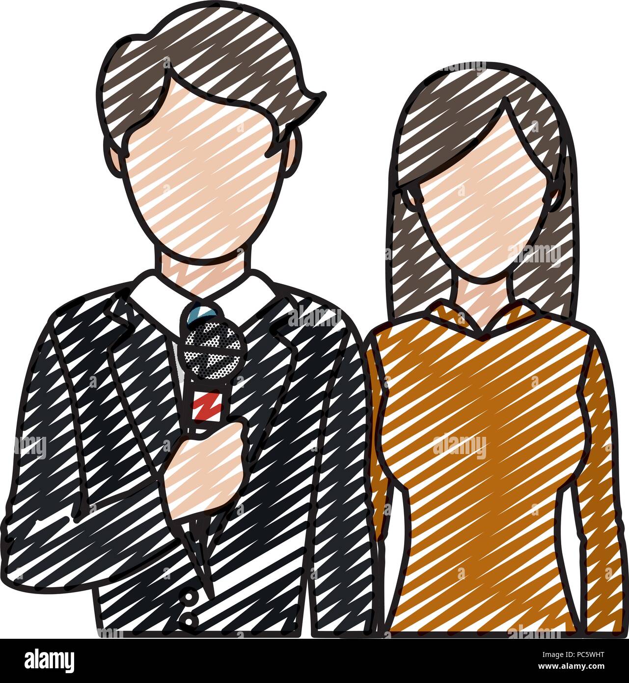 doodle man and woman reporters professional partner Stock Vector Image ...
