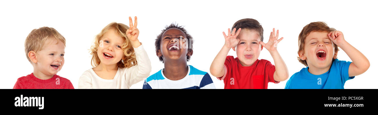 Children doing joke and laughing isolated on a white background Stock ...