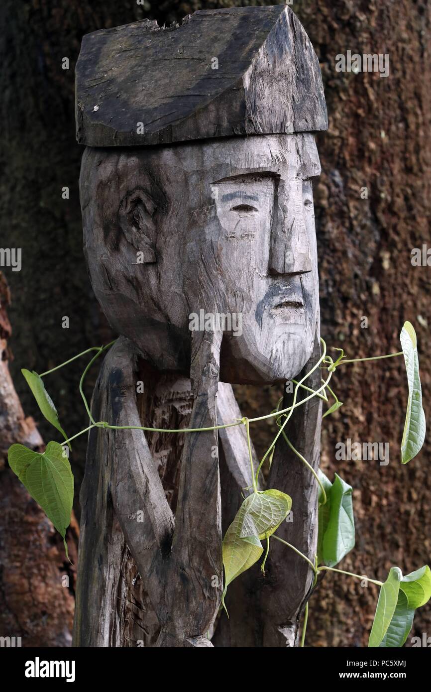 Jarai (Gia Rai) ethnic group. Guardian spirit of a Jarai tomb. Wooden ...