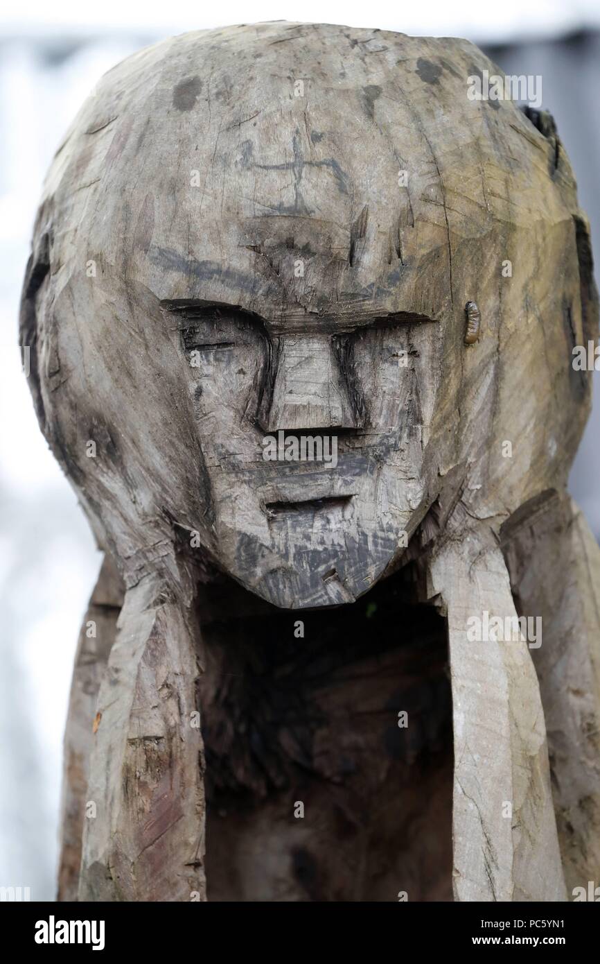Jarai (Gia Rai) ethnic group. Guardian spirit of a Jarai tomb. Wooden ...