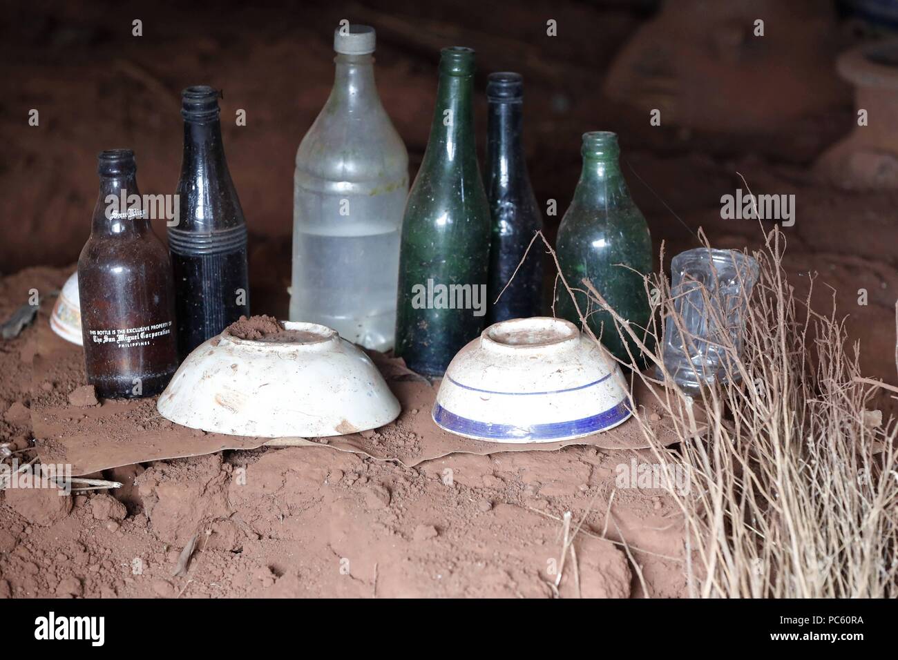 Jarai (Gia Rai) ethnic group. Offerings on a Jarai tomb. Kon Tum ...