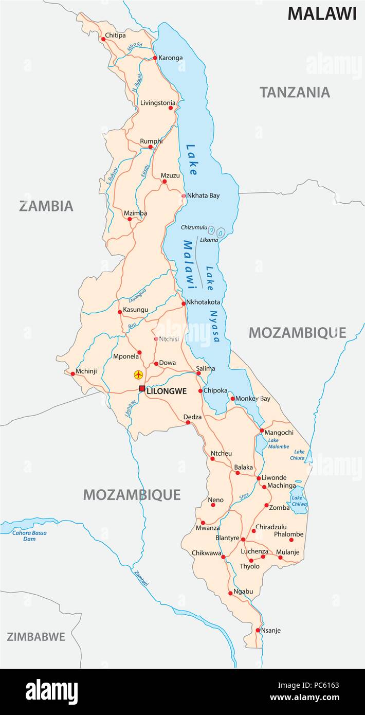 republic of malawi road vector map Stock Vector Image & Art - Alamy