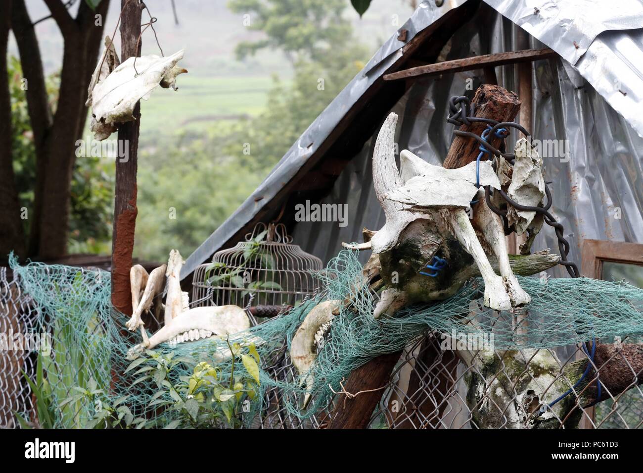 Jarai (Gia Rai) ethnic group. Graves, tombs looking like local houses ...