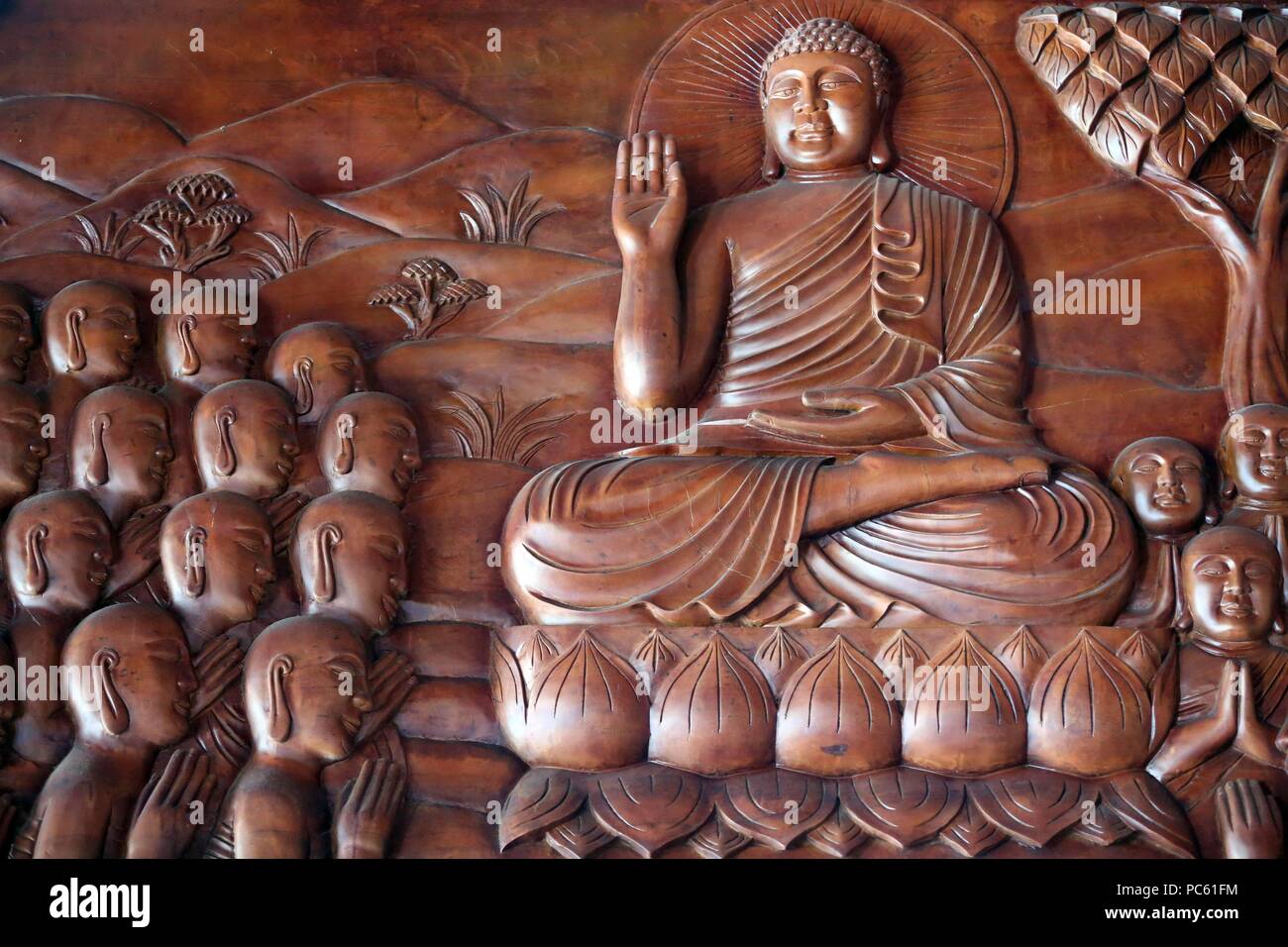 Linh Ung buddhist pagoda. Shakyamuni Buddha teaching under a tree ...