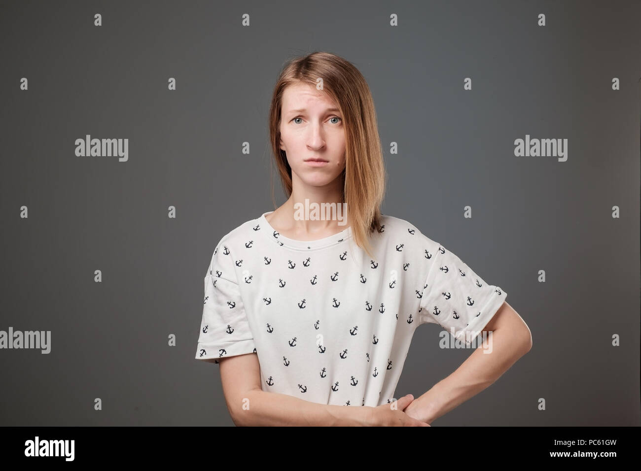 young european sad woman serious and concerned looking worried and ...