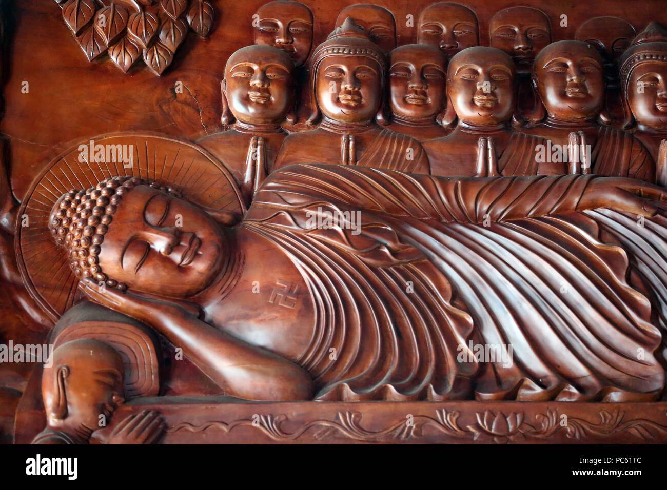 Linh Ung buddhist pagoda. Reclining Buddha. After 45 years of teaching ...