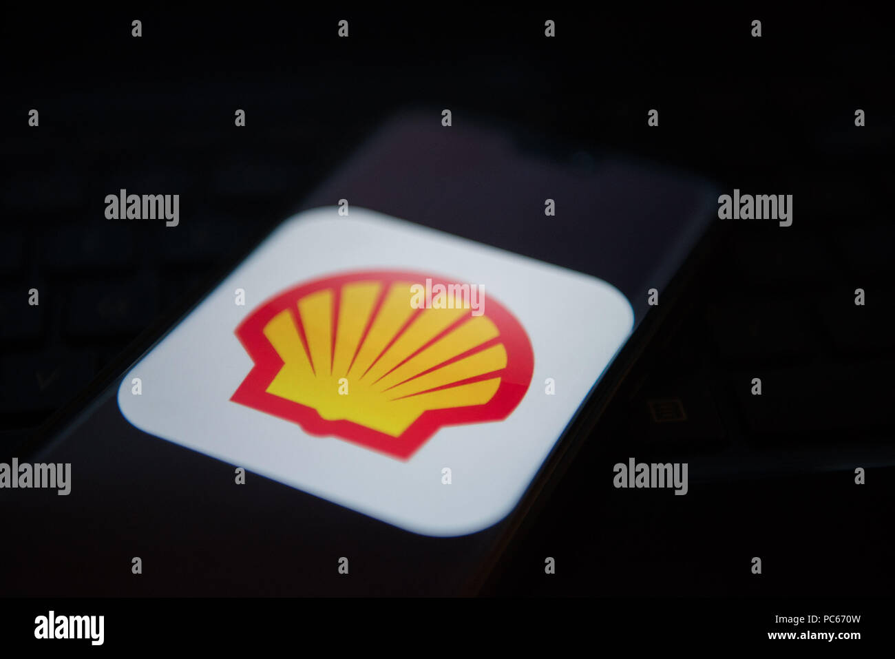 Krakow, Poland. 31st July, 2018. Dutch Oil Comapny Shell logo is seen ...