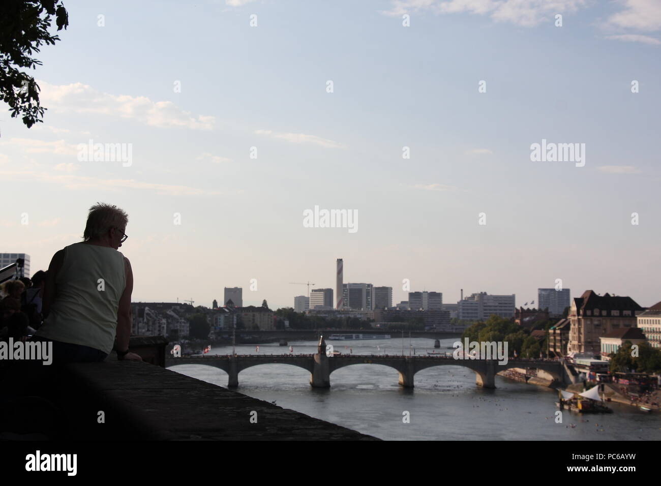 Basel, Switzerland. 31st July 2018. People swimming in the Rhine river ...
