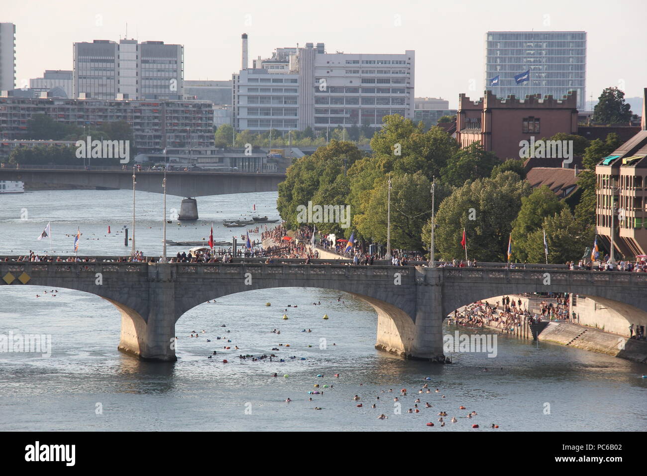 Basel, Switzerland. 31st July 2018. People swimming in the Rhine river ...