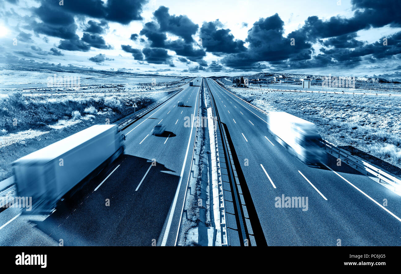 International forwarding.Trucks carrying goods and highway Stock Photo ...