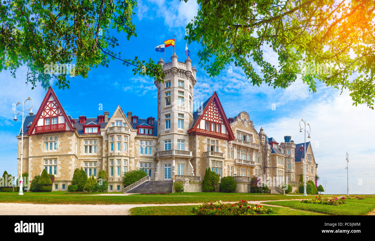 Scenic historic architecture.Cantabria and Santander tourism landmark ...