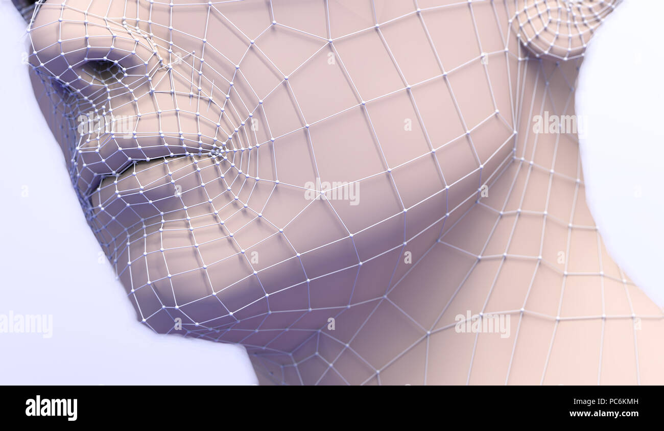 3d illustration of plastic surgery. Mesh and lines in the skin and ...