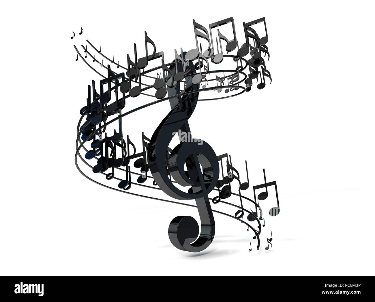 3d illustration of musical notes and musical signs of abstract music ...