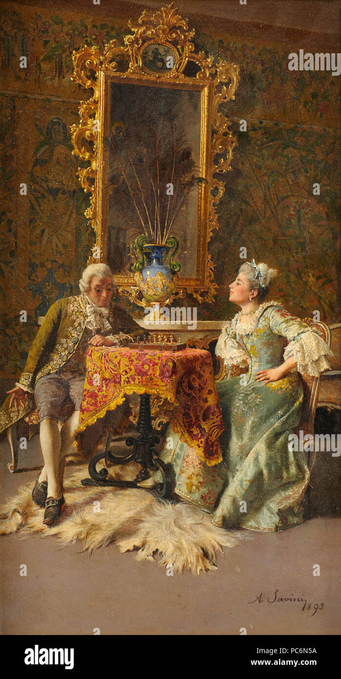 79 Check Mate the King by Alfonso Savini, 1893 Stock Photo - Alamy