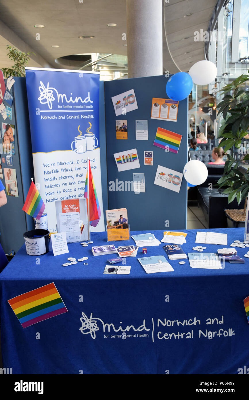 Norwich Pride, 28 July 2018 UK - Mind stall Stock Photo - Alamy